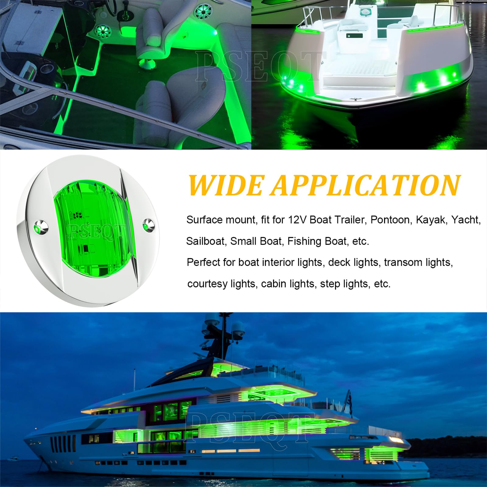 Snapklik.com : 4Pcs 3 Marine Boat Interior Lights Green LED Boat Deck ...