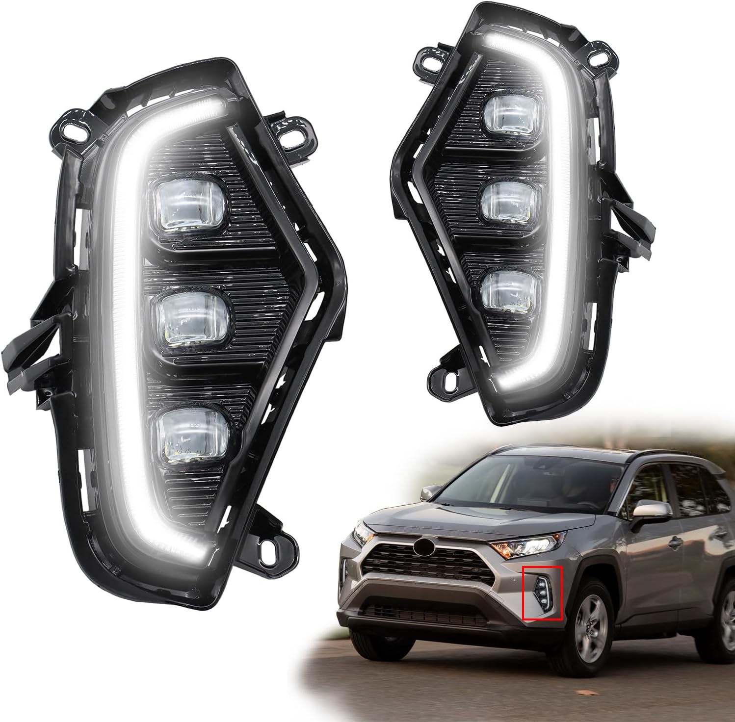 Amazon.com: LED Daytime Running Lights Fit for Toyota RAV4 2019 2020 2021 2022 2023 Fog Lights ...