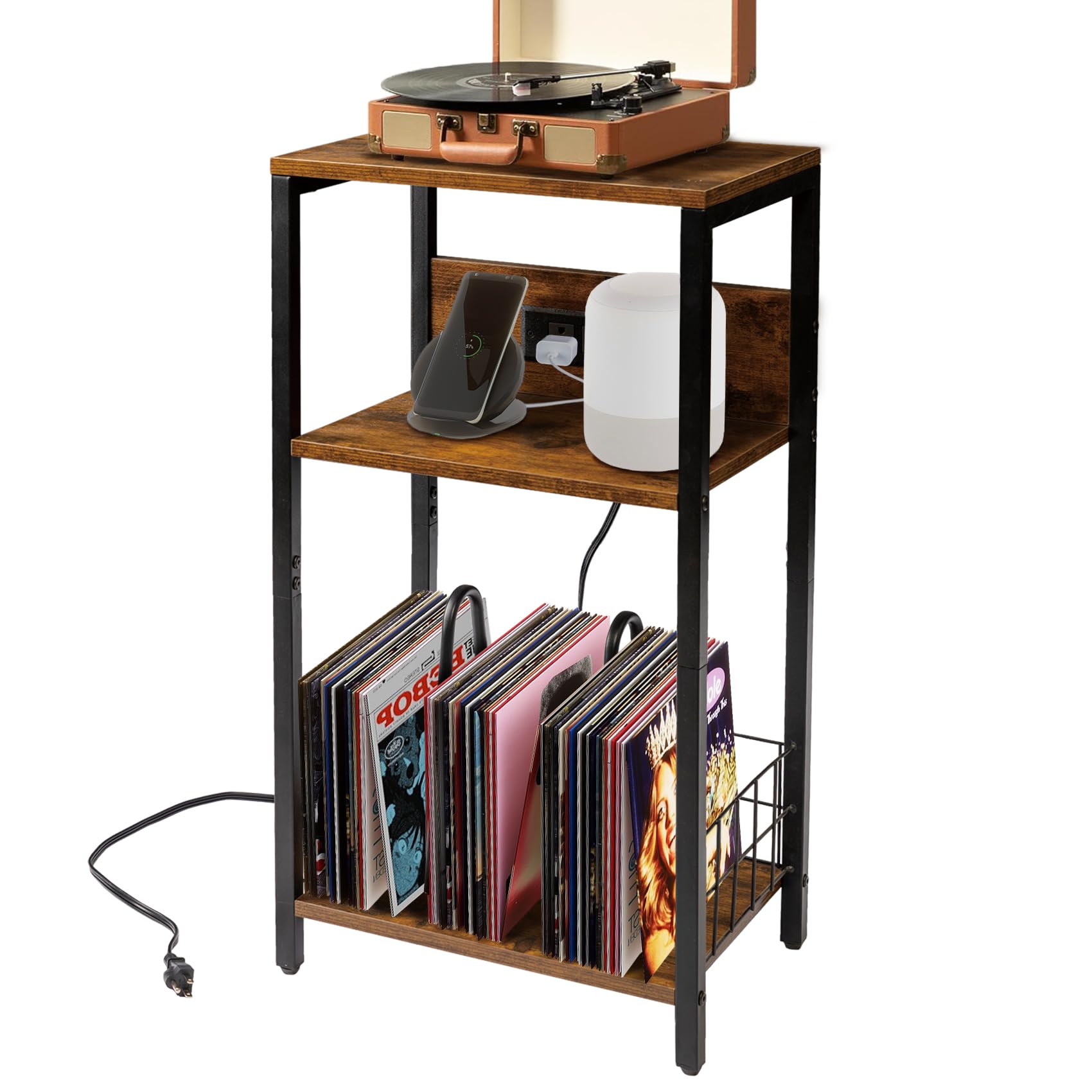 Record Player Table With Charging Station Vinyl Record Player Stand ...