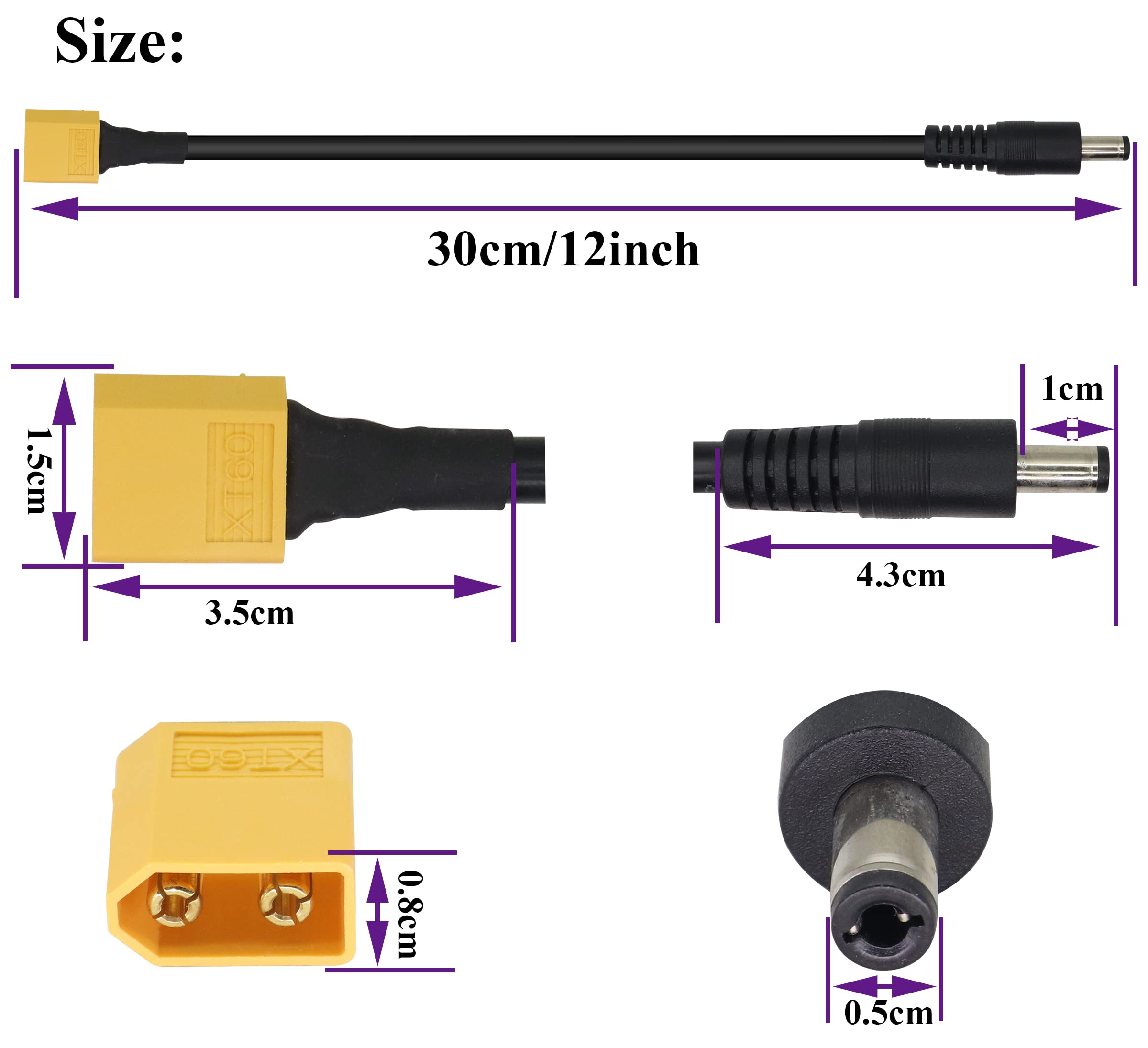 Snapklik.com : AAOTOKK DC 5525mm To XT60 Adapter Cable Male XT60 Bullet ...