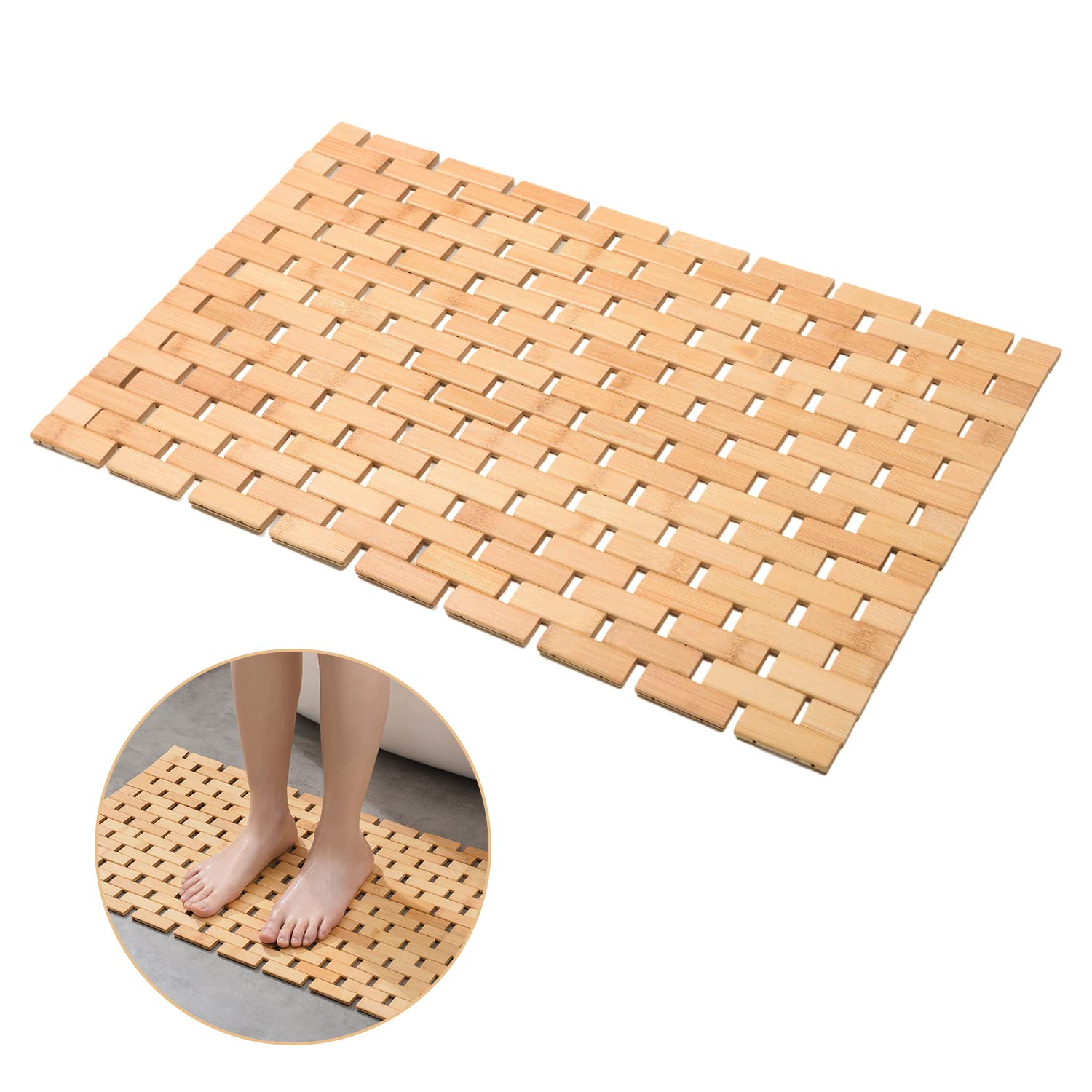 downluxe Bamboo Bath Mat for Bathroom - Waterproof Bamboo Shower Mat ...