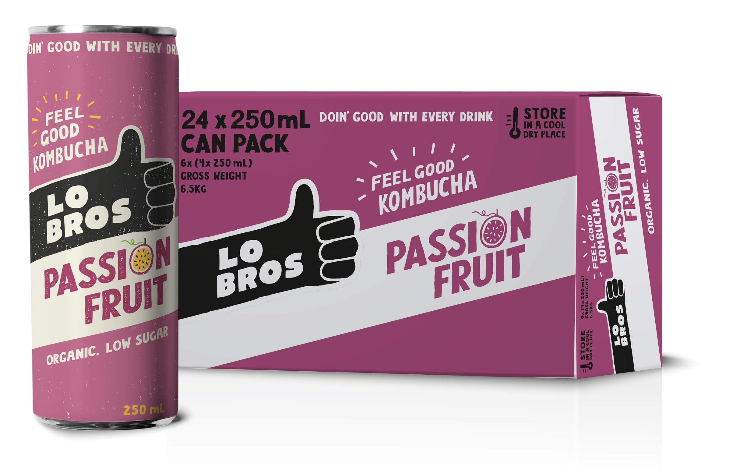 Lo Bros Organic Kombucha Passionfruit Drink 250ml x 24 Pack Cans ...