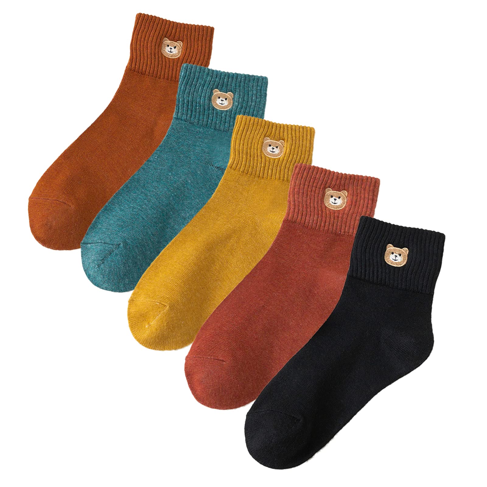 Mokde Mondge 5 Pairs Women's Cute Bear Socks Cute Animal Embroidery ...