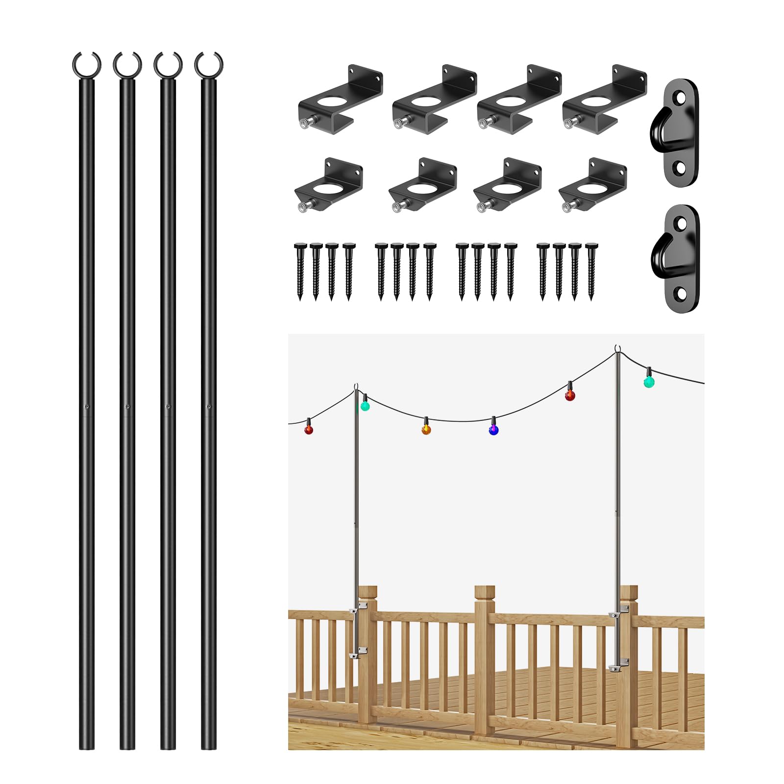 Mayset 4 Pack 6.5FT Stainless Steel String Lights Pole Bracket/Holder ...