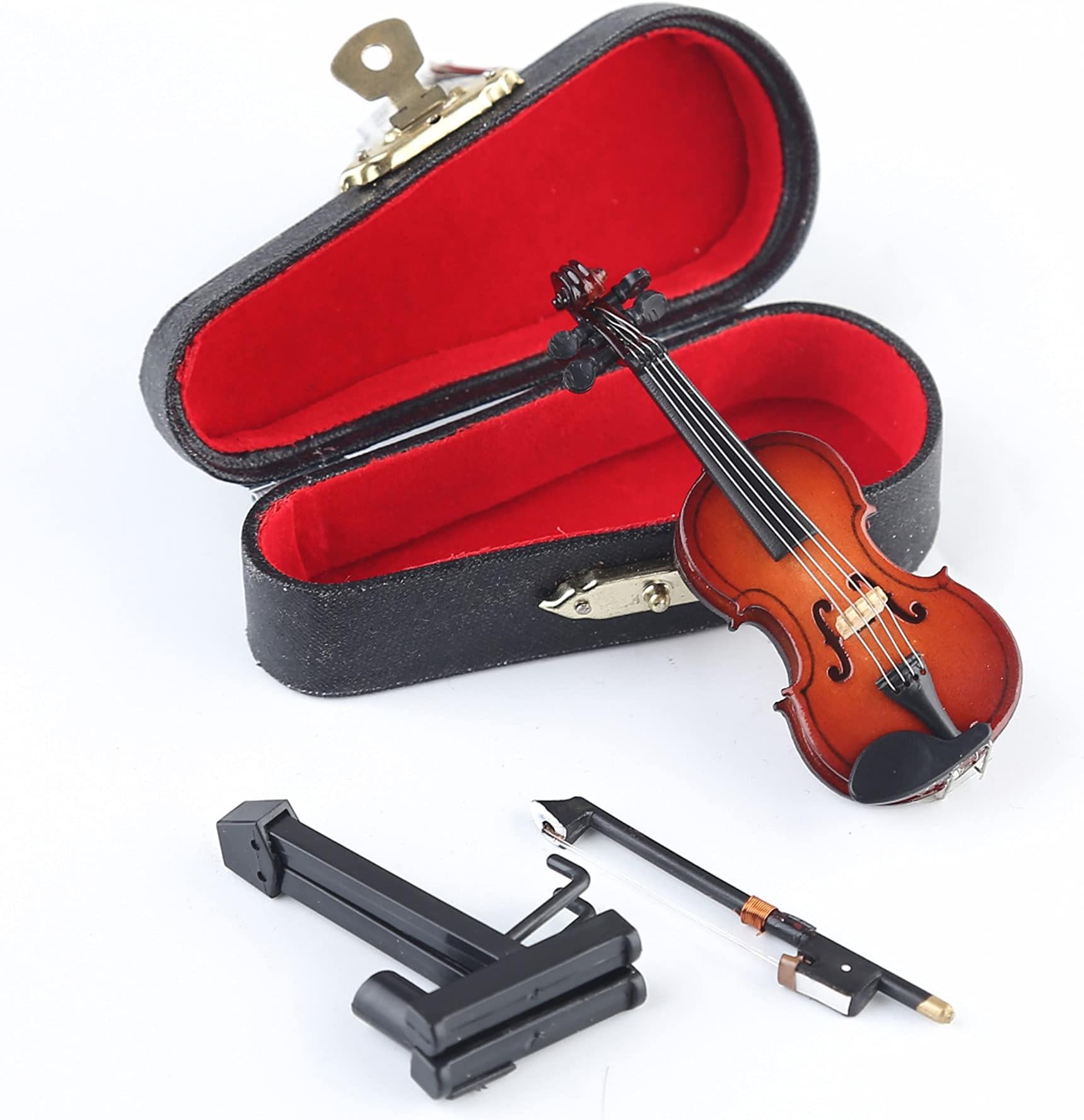 Amazon.com: Dselvgvu Wooden Miniature Violin with Stand,Bow and Case ...