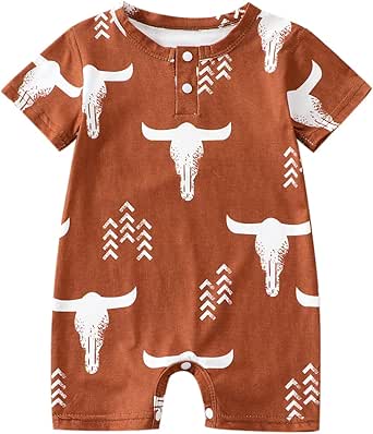 Amazon.com: LXXIASHI Western Baby Boy Girl Summer Clothes Cow Print Short Sleeve Romper Jumpsuit ...