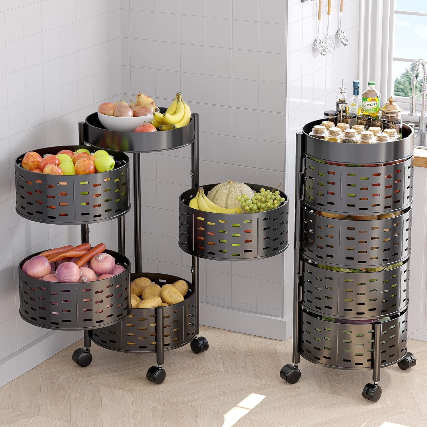IBELL Kitchen Storage Rack with Wheels, 5 Layer, Carbon Steel, Portable ...