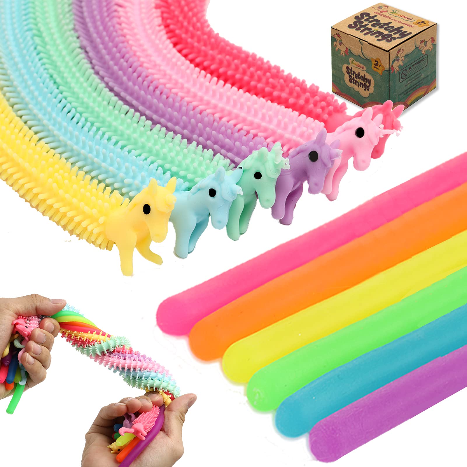 ZaxiDeel Sensory Stretchy Noodles Fidget Toys 12 Pack, Unicorn ...