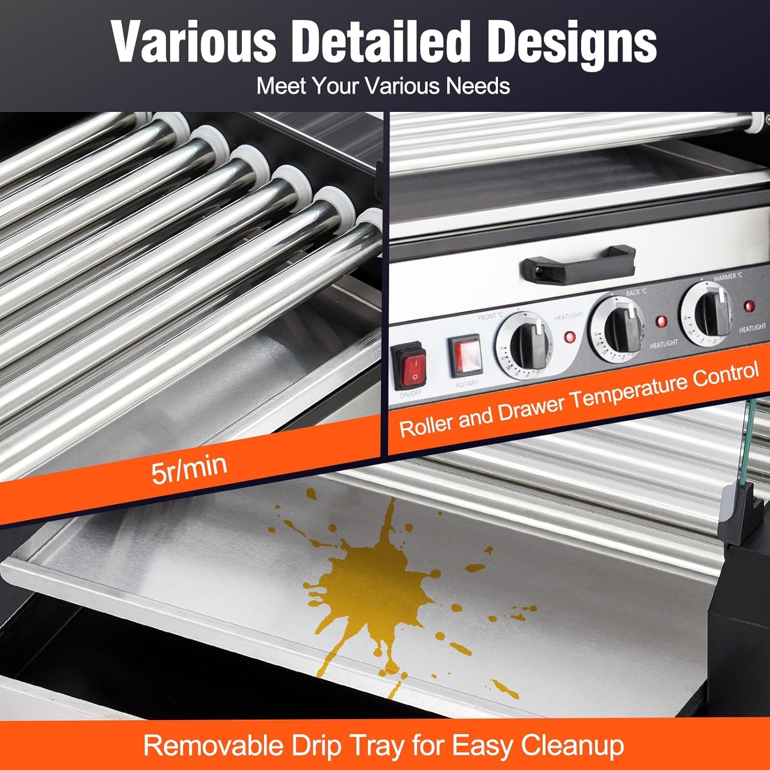 Snapklik.com : Roller Dog Machine, 12 Hot Dog Capacity 5 Rollers ...