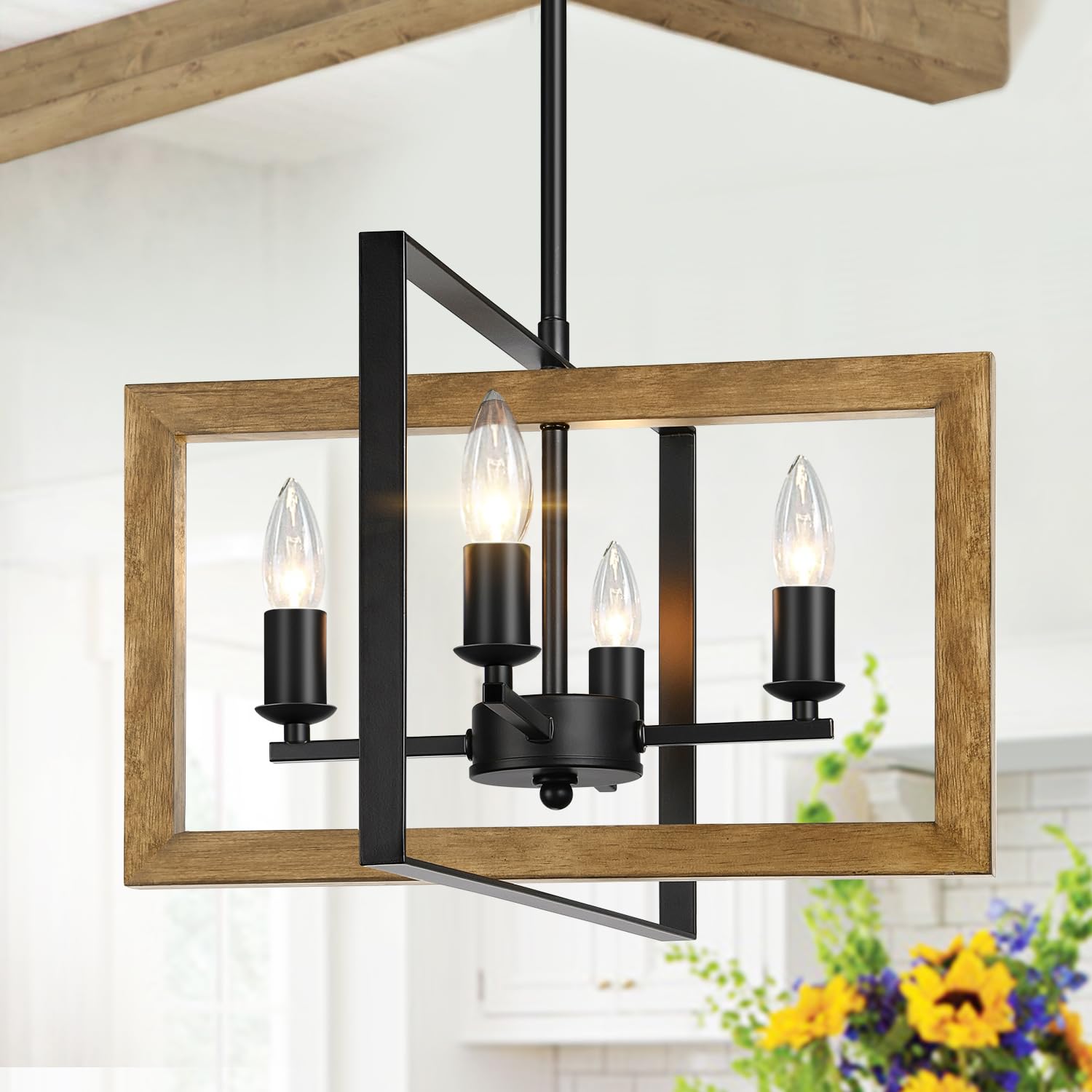 17" Farmhouse Chandelier, 4-Light Rustic Chandelier for Dining Room ...