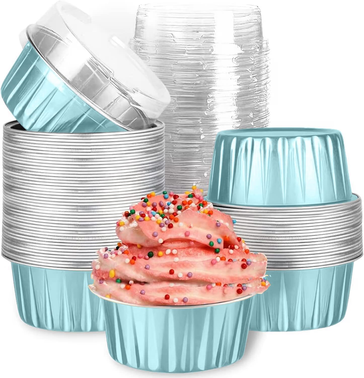 Amazon.com: Mini Aluminum Foil Cupcake Baking Cups with Lids (40pcs ...