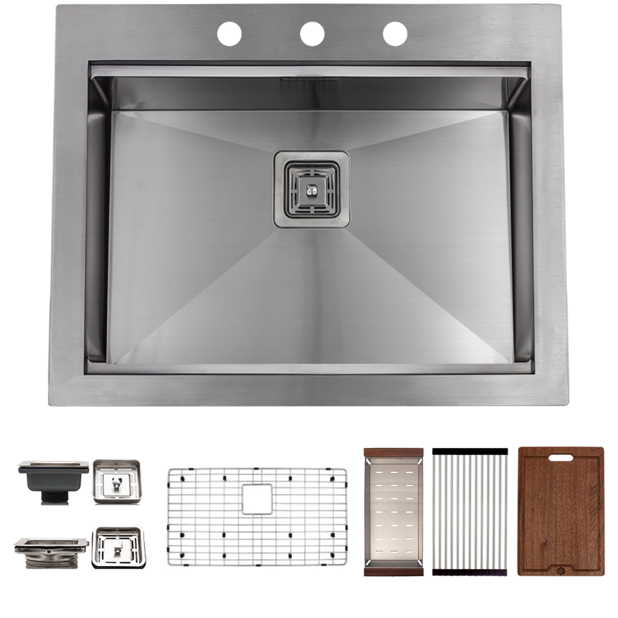 Strictly Sinks 25” Topmount Kitchen Sink Workstation - Silver 16 Gauge ...