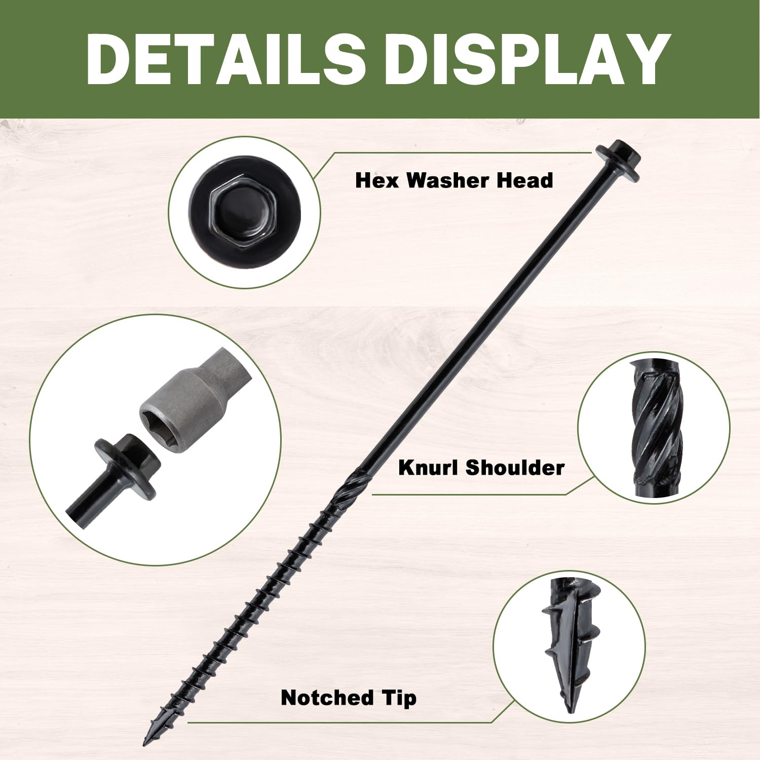 Snapklik.com : Structural Wood Screws 8 Inch, 60-PCS #14 X 8 Heavy Duty ...