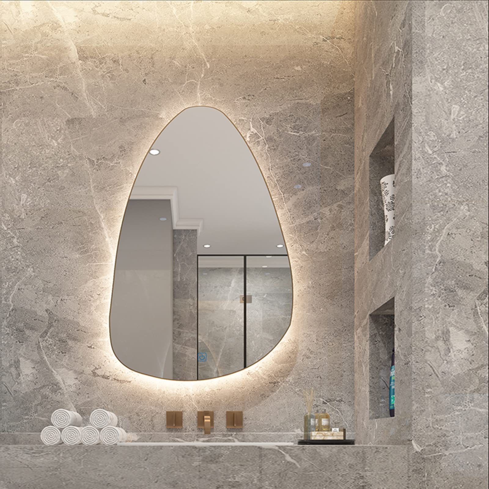 YFZNWHX Irregular Bathroom Mirror With LED Light, Teardrop Shape ...