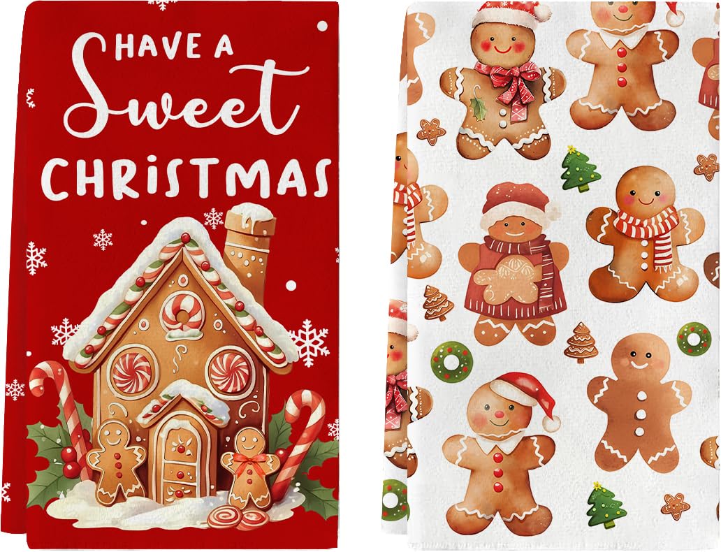 Amazon.com: Christmas Gingerbread Kitchen Towels,Winter Gingerbread Man ...