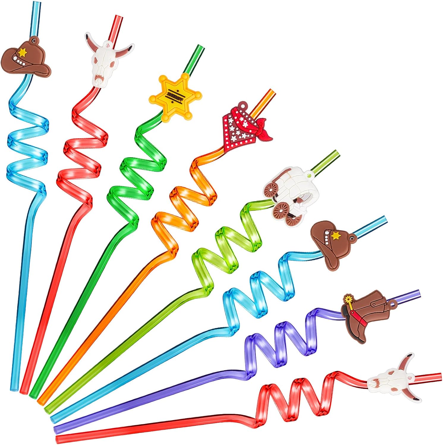 Amazon.com: 24 Pieces Western Cowboy Party Favors Cowgirl Straws ...