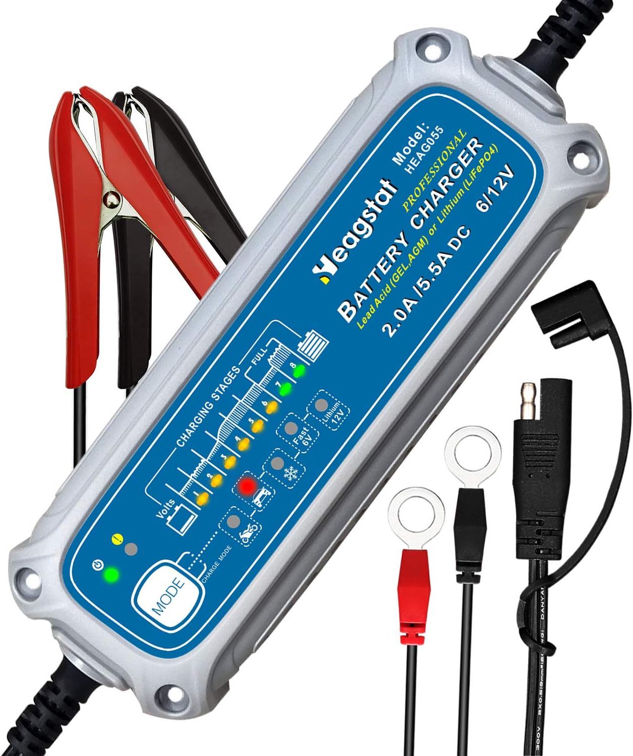 Amazon.com: Heagstat 2/5.5A 6V/12V 8-Stages Automatic Battery Charger ...