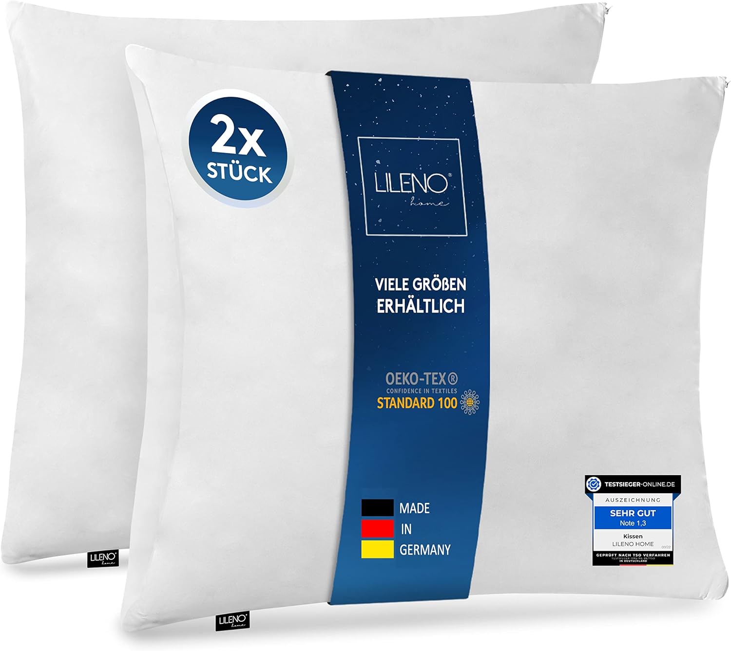 LILENO HOME Microfaser Kissen 80x80 cm Premium (850g Füllung) [2er Set] bis 95 Grad waschbar mit ...