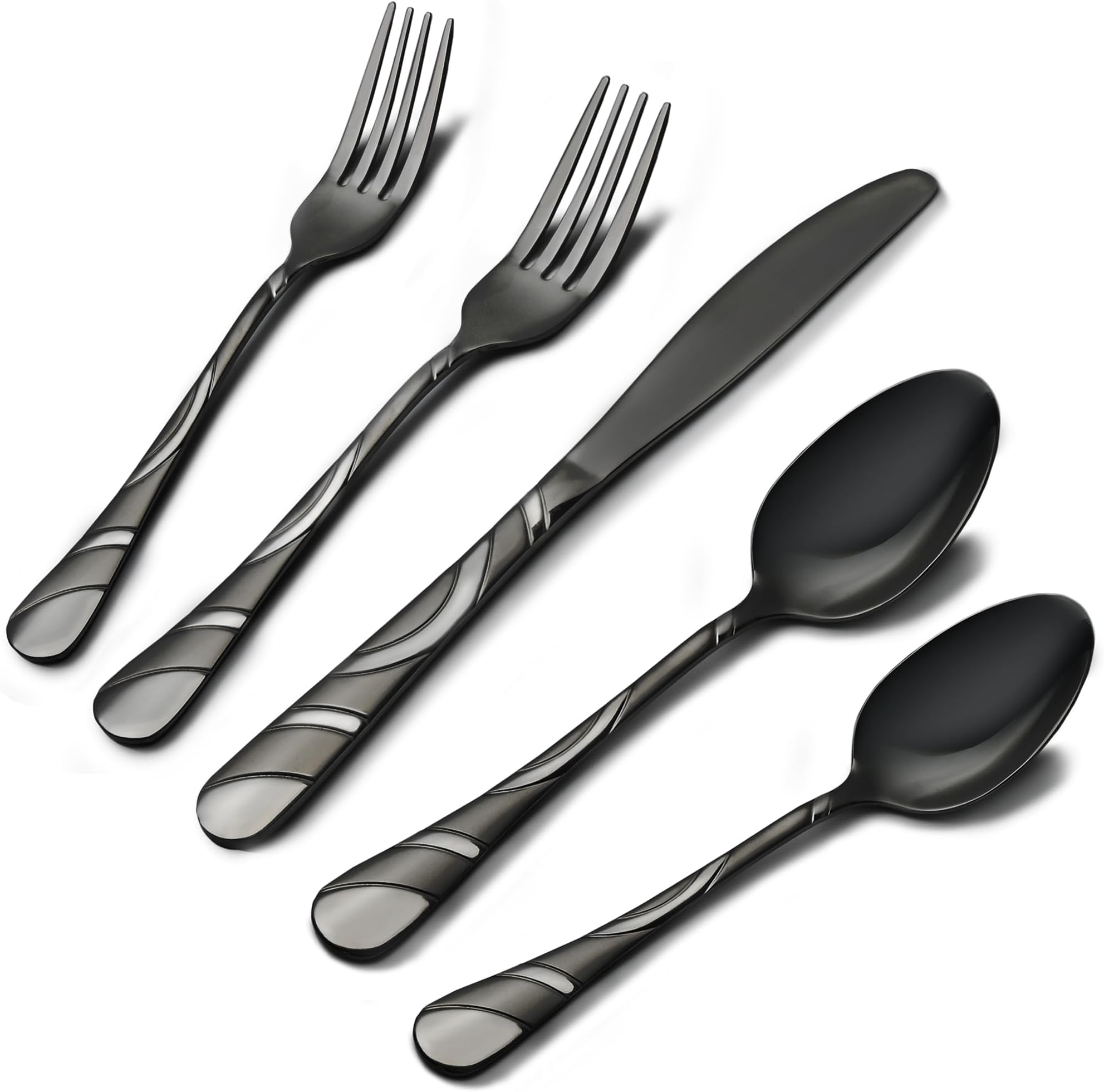 Amazon.com | Seeshine Black Silverware Set for 6, 30-Piece Stainless ...