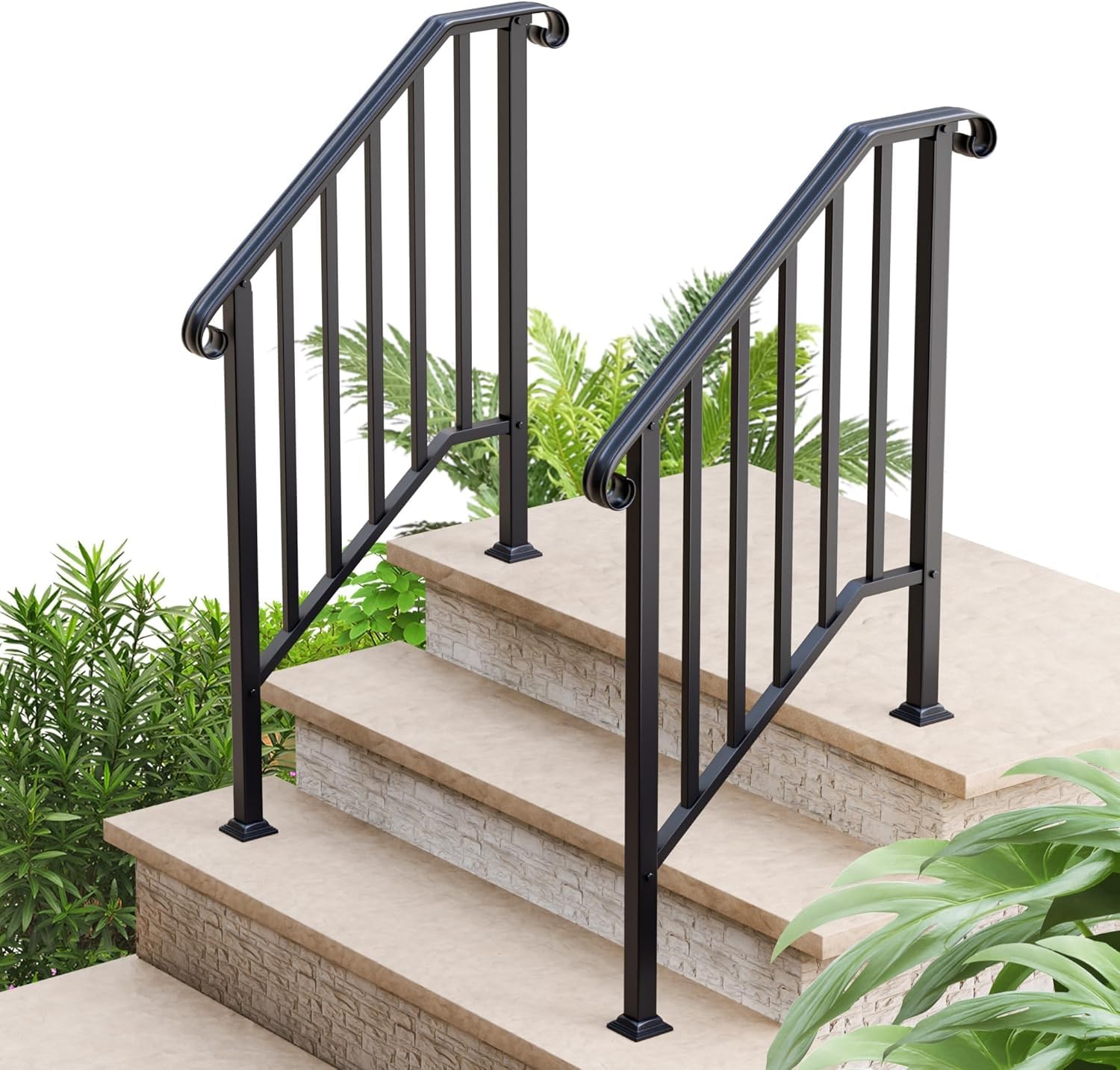 Snapklik.com : 2 Pack 3 Step Handrails For Outdoor Steps, Wrought Iron ...
