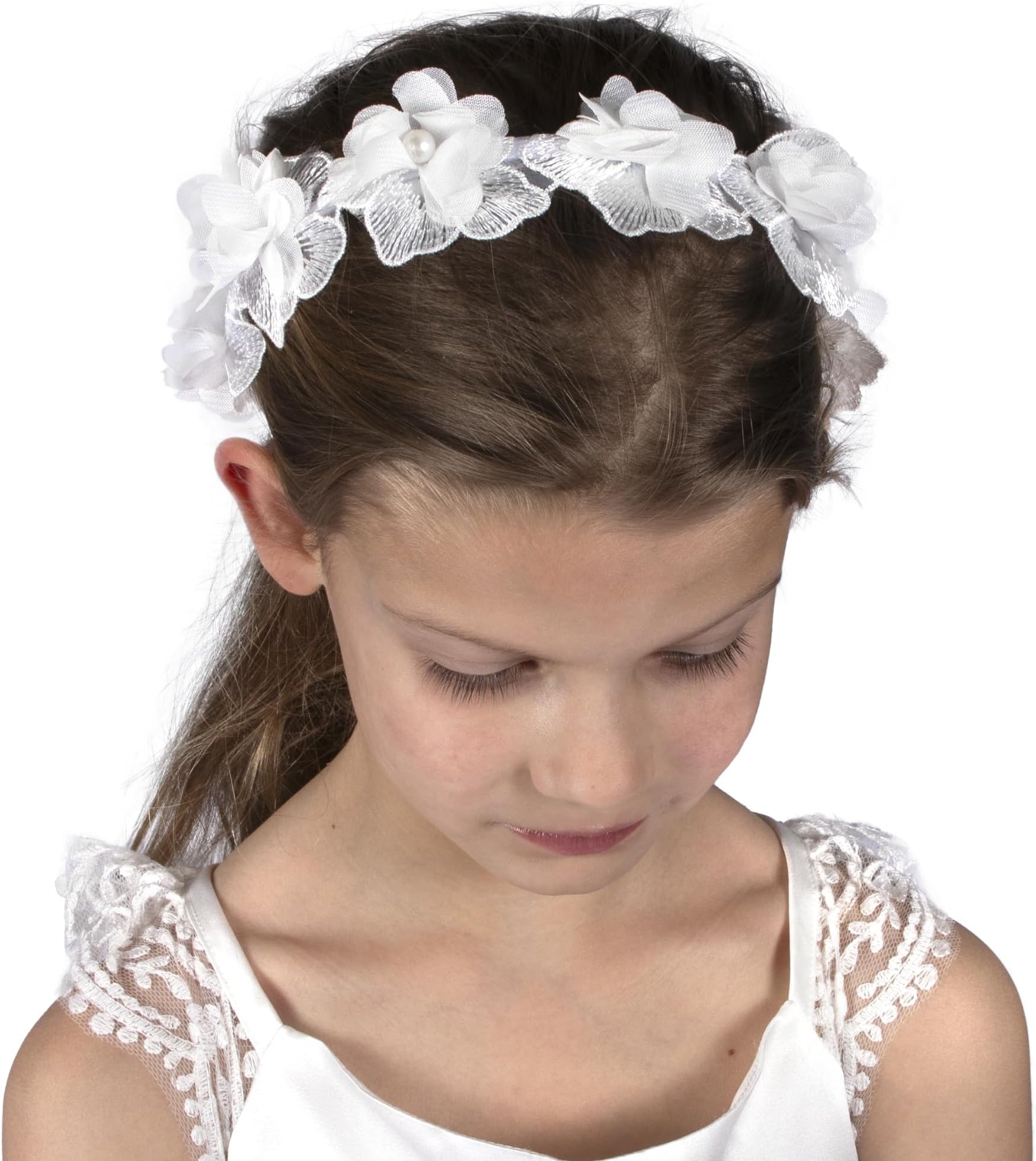 Amazon.com : Needzo White Floral First Communion Headband, Satin ...