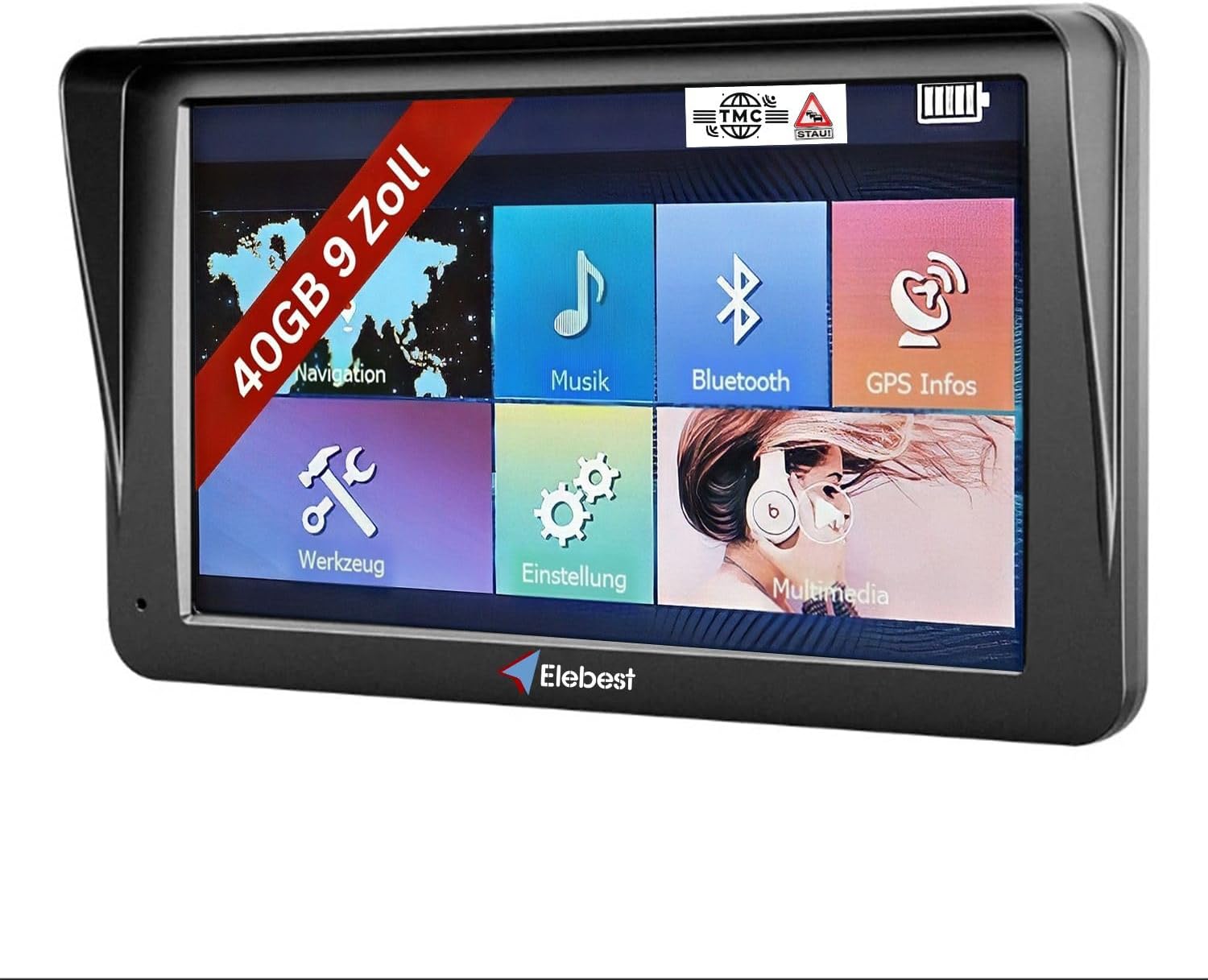 Elebest City 90 TMC Navigationsgerät – 9 Zoll GPS Navi 2025 mit TMC, POI, Blitzerwarner ...