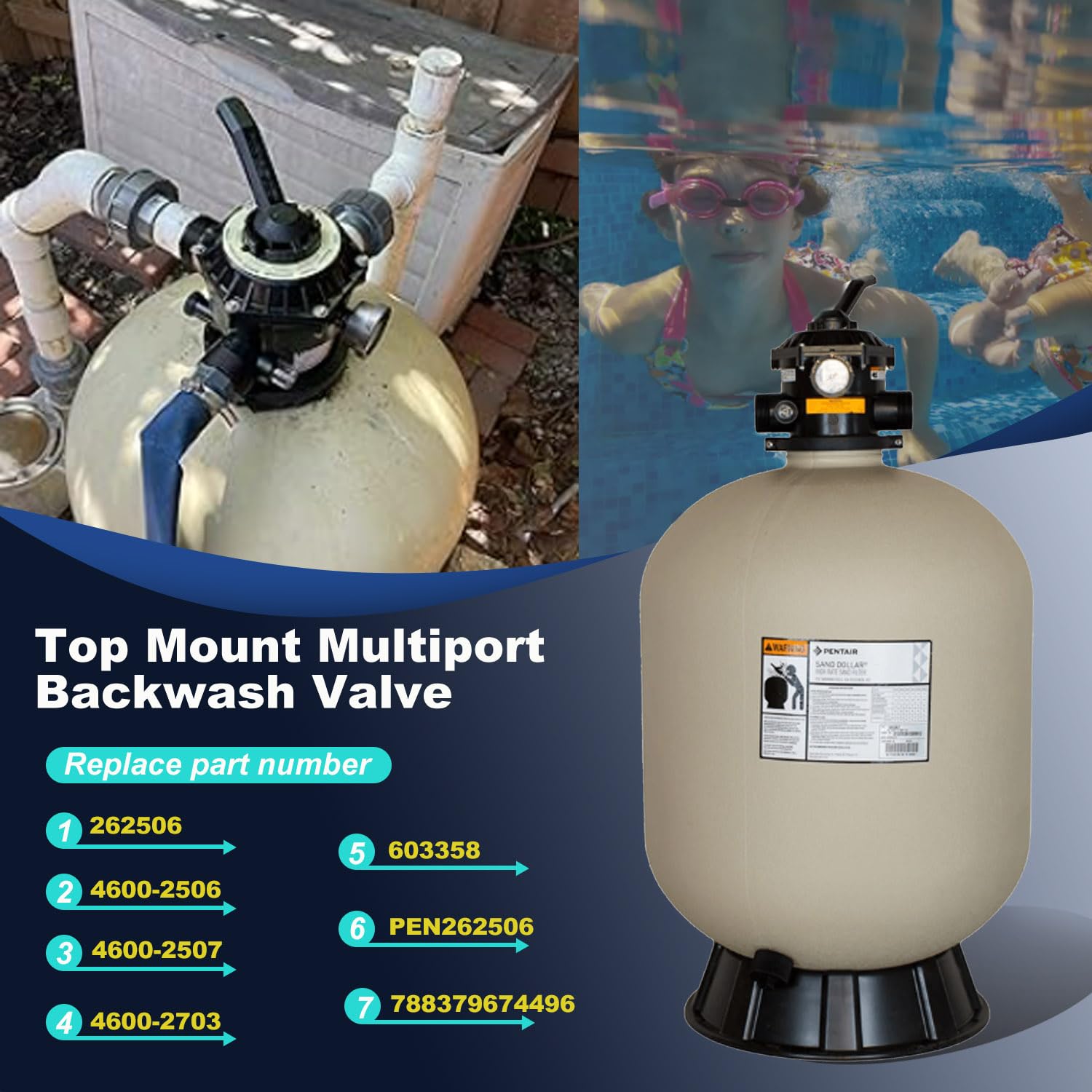 262506 Clamp Valve Pentair Sand Filter Multiport Valve - 1.5 Inch 6-Way ...