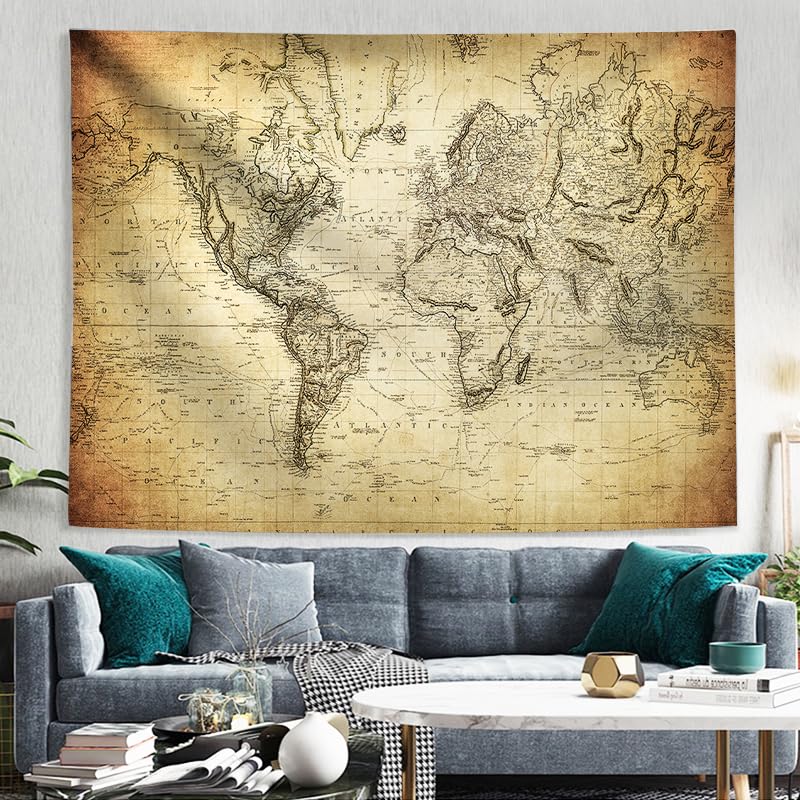 Amazon.com: Wiplis Vintage Brown World Map Tapestry, old World Map ...