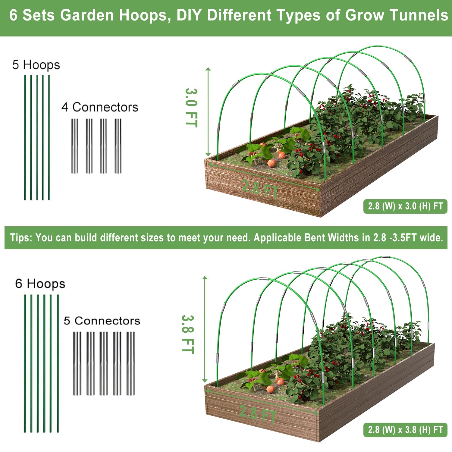 Snapklik.com : 36 PCS Greenhouse Hoops For DIY Grow Tunnel 6 Set DIY ...