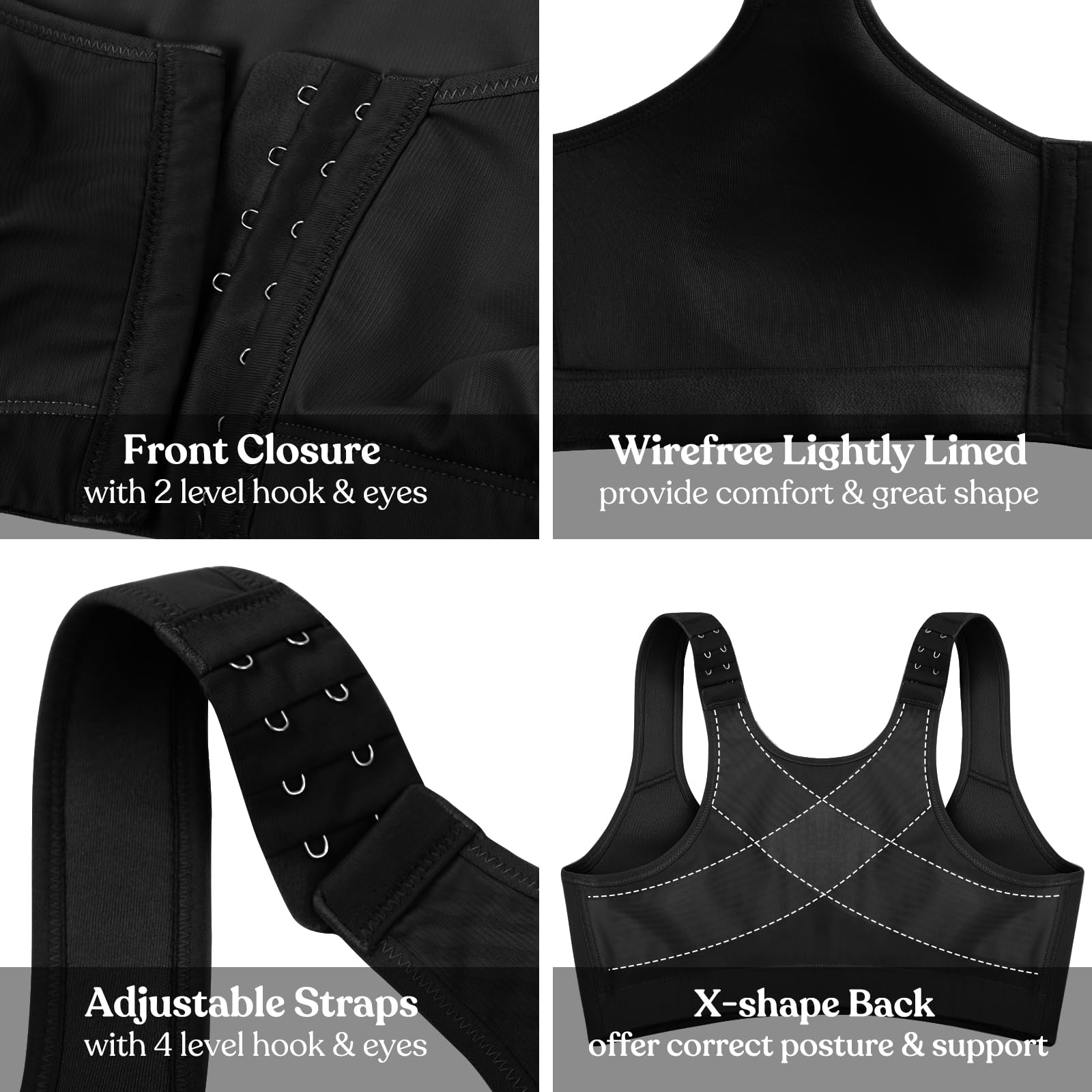 Snapklik.com : Front Closure Posture Bra - Womens Wireless Full ...