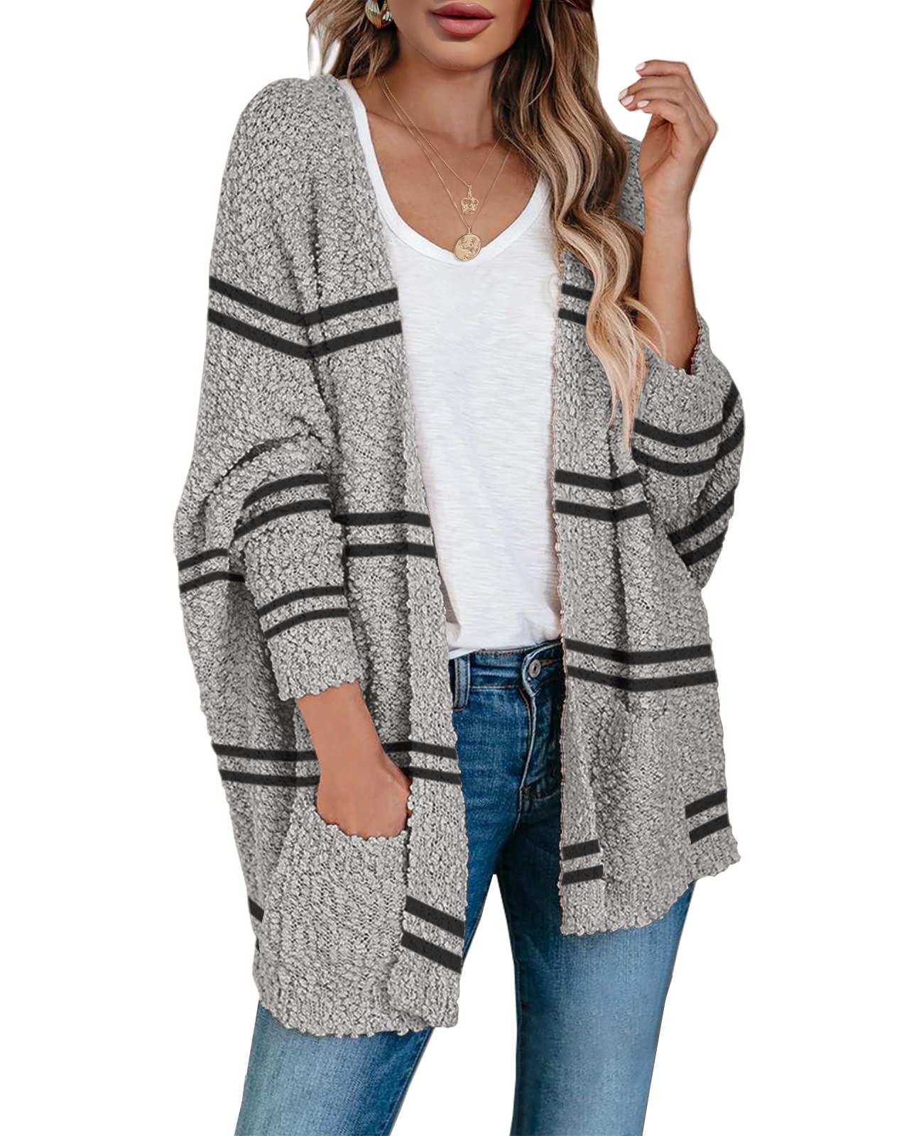 Saodimallsu Women's Chunky Popcorn Cardigan Oversized Open Front ...