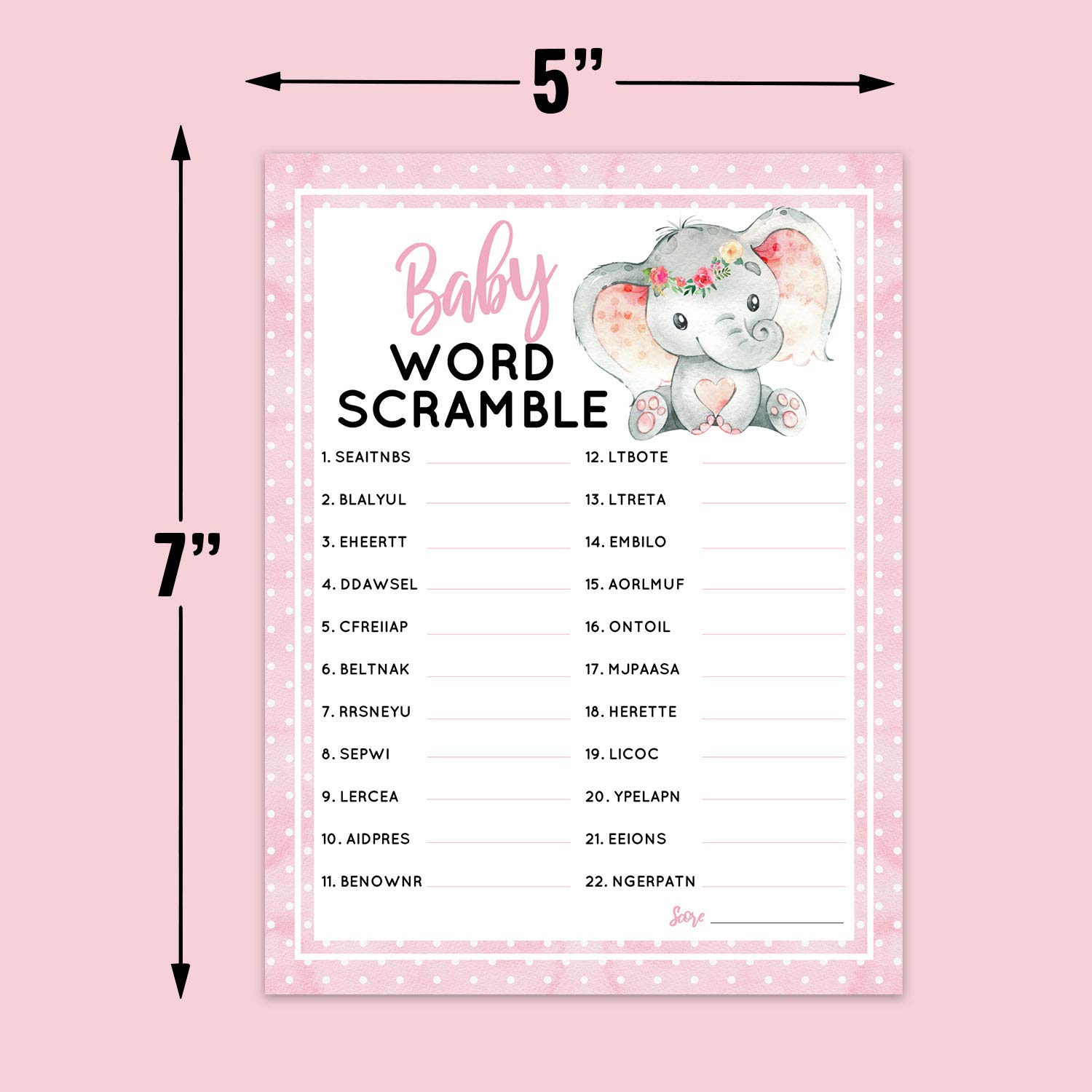 Elephant Baby Shower Word Scramble Printable Game Paper Clever Party
