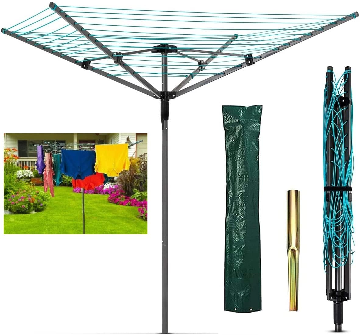 Byinone Rotary Washing Line | 50m Rotating Heavy Duty Clothes Airer ...