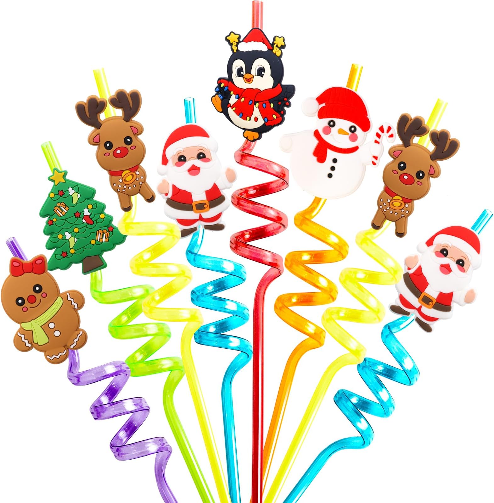 Amazon.com: Christmas Party Favors Christams Drinking Straws Reusable ...