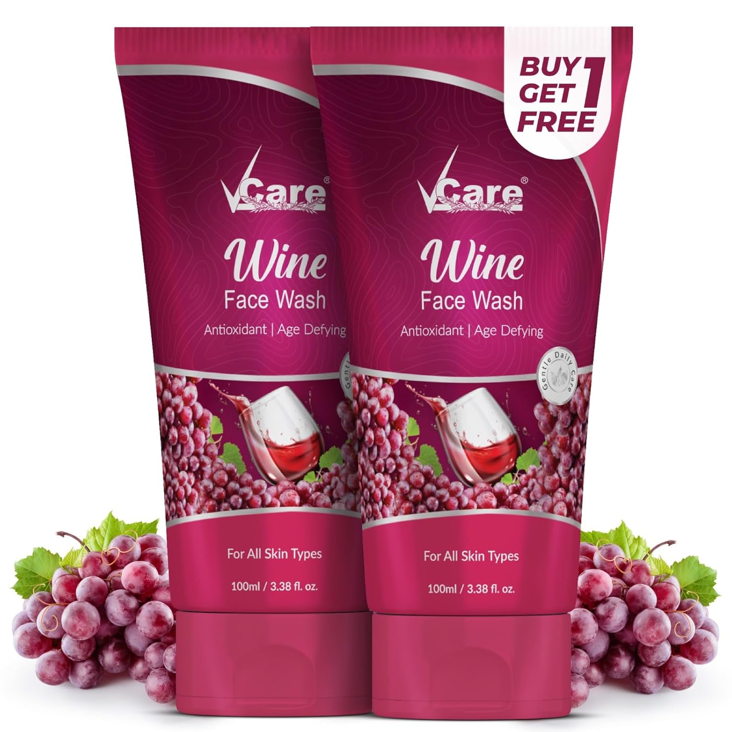 Vcare Red Wine Face Wash Suitable for All Skin Types|Younger-Looking Skin|Anti-Oxidant Oily Skin ...