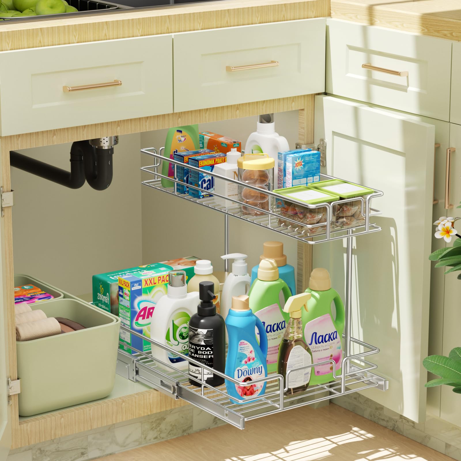 Snapklik.com : 2 Tier Pull Out Cabinet Organizer 10.5" W X 16.5" D ...