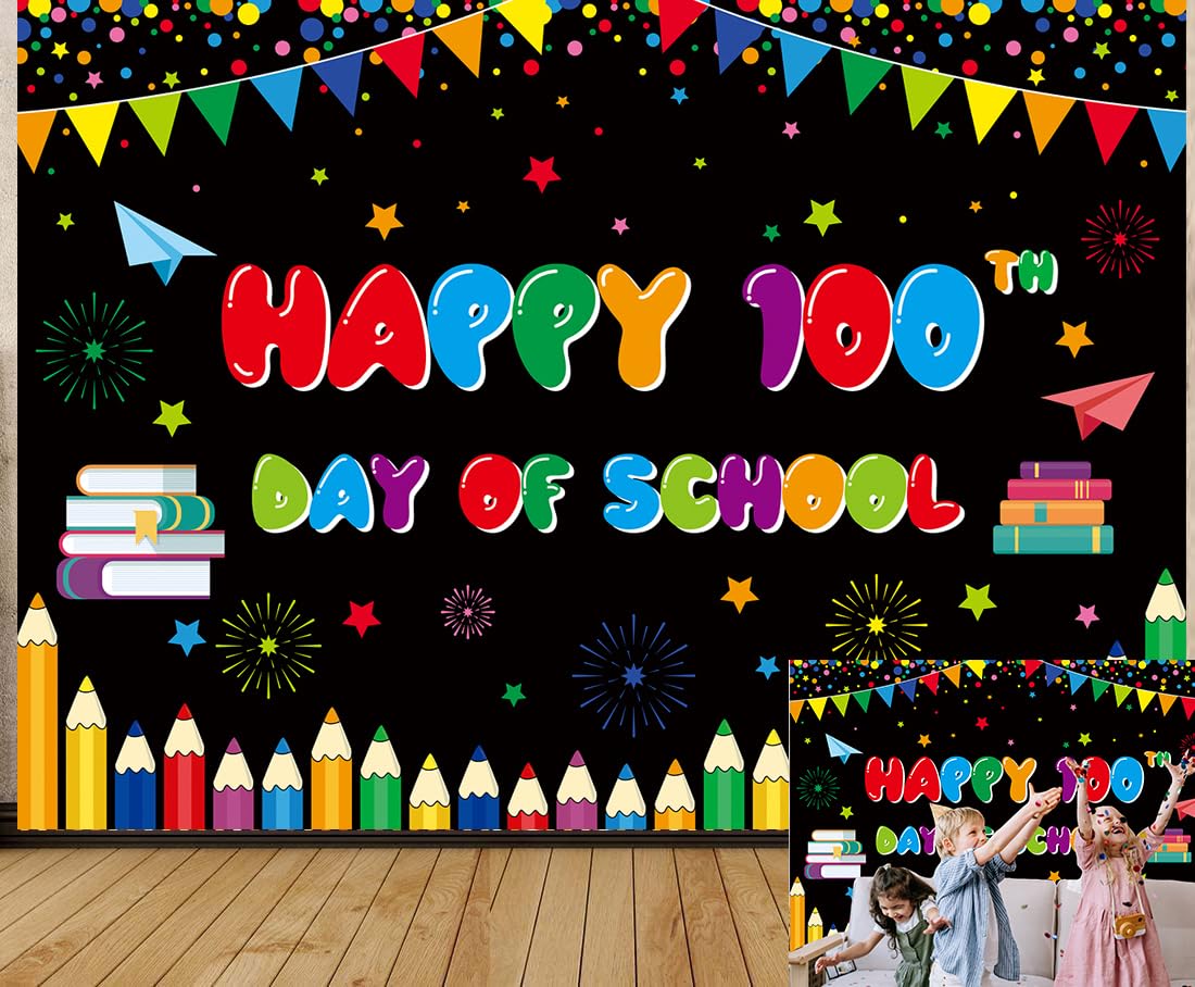 Happy 100th Day of School Backdrop Cartoon 100 Days of School Preschool ...