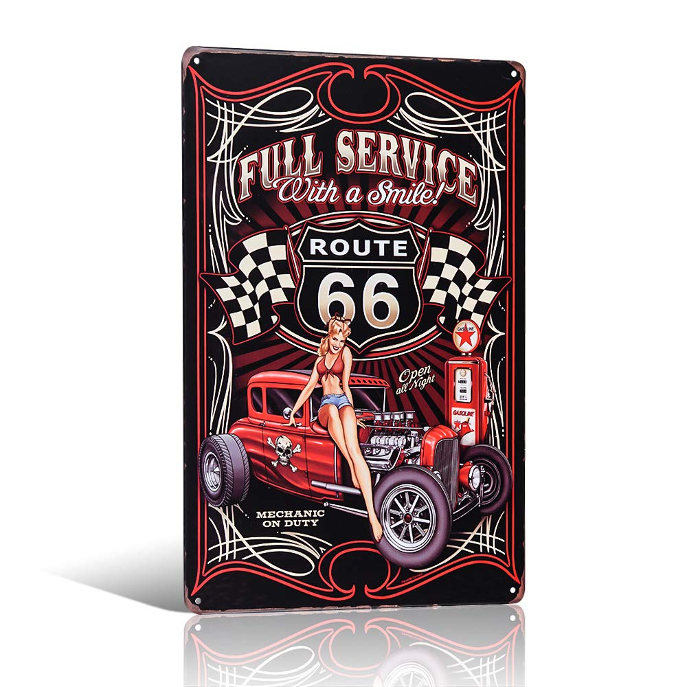 Route 66 Girls Metallmalerei, Pin Up Girls, Tankstelle, Motorrad, Full