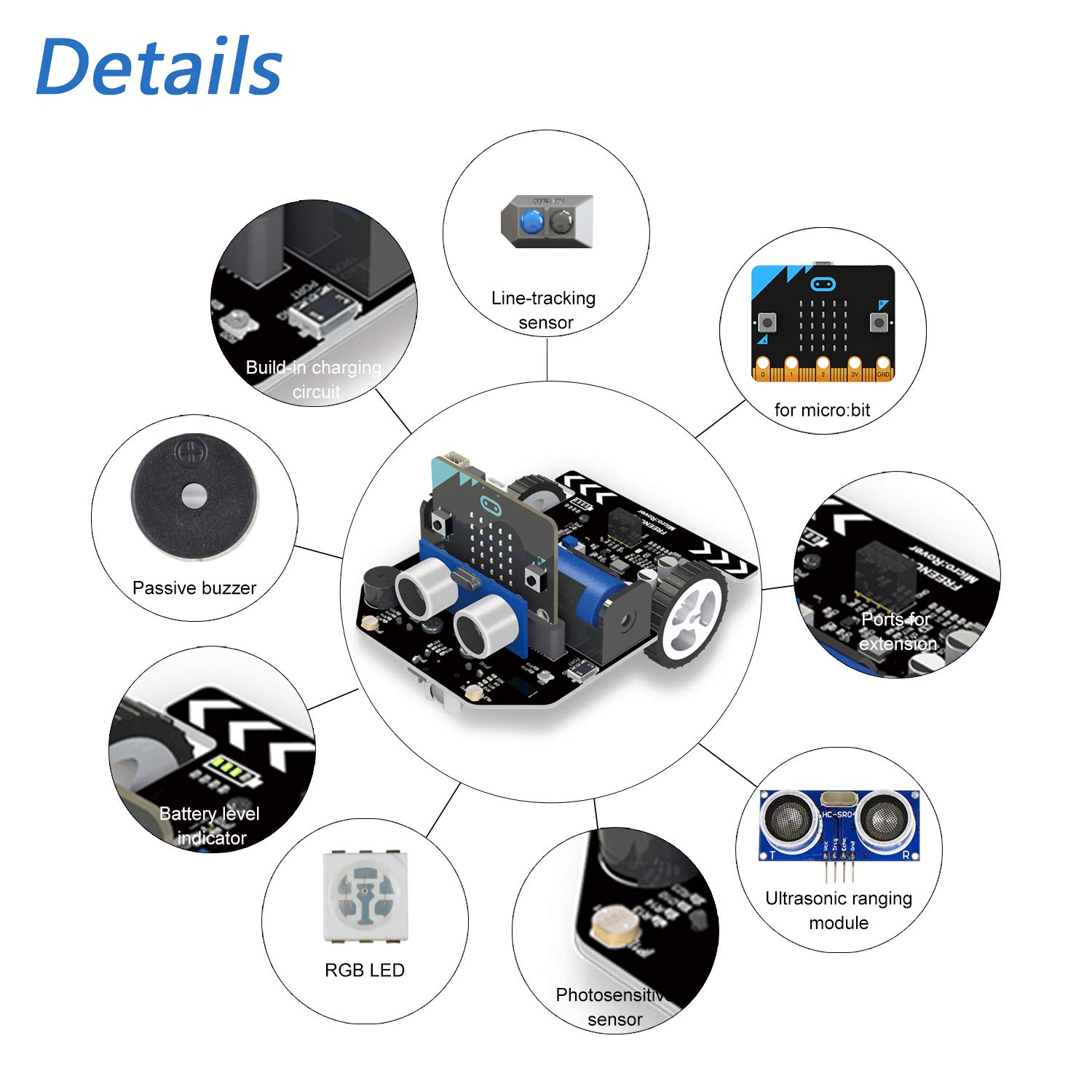 Freenove Micro:Rover Kit for BBC micro:bit (Not Contained, Work with V1 & V2), Obstacle ...