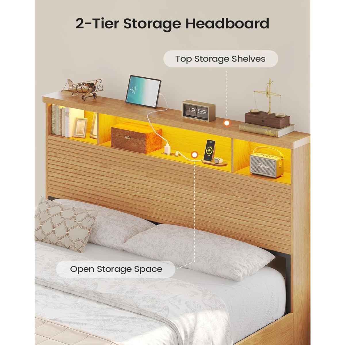 $37/mo - Finance VIAGDO Wood Bed Frame Queen Size with 4 Storage ...