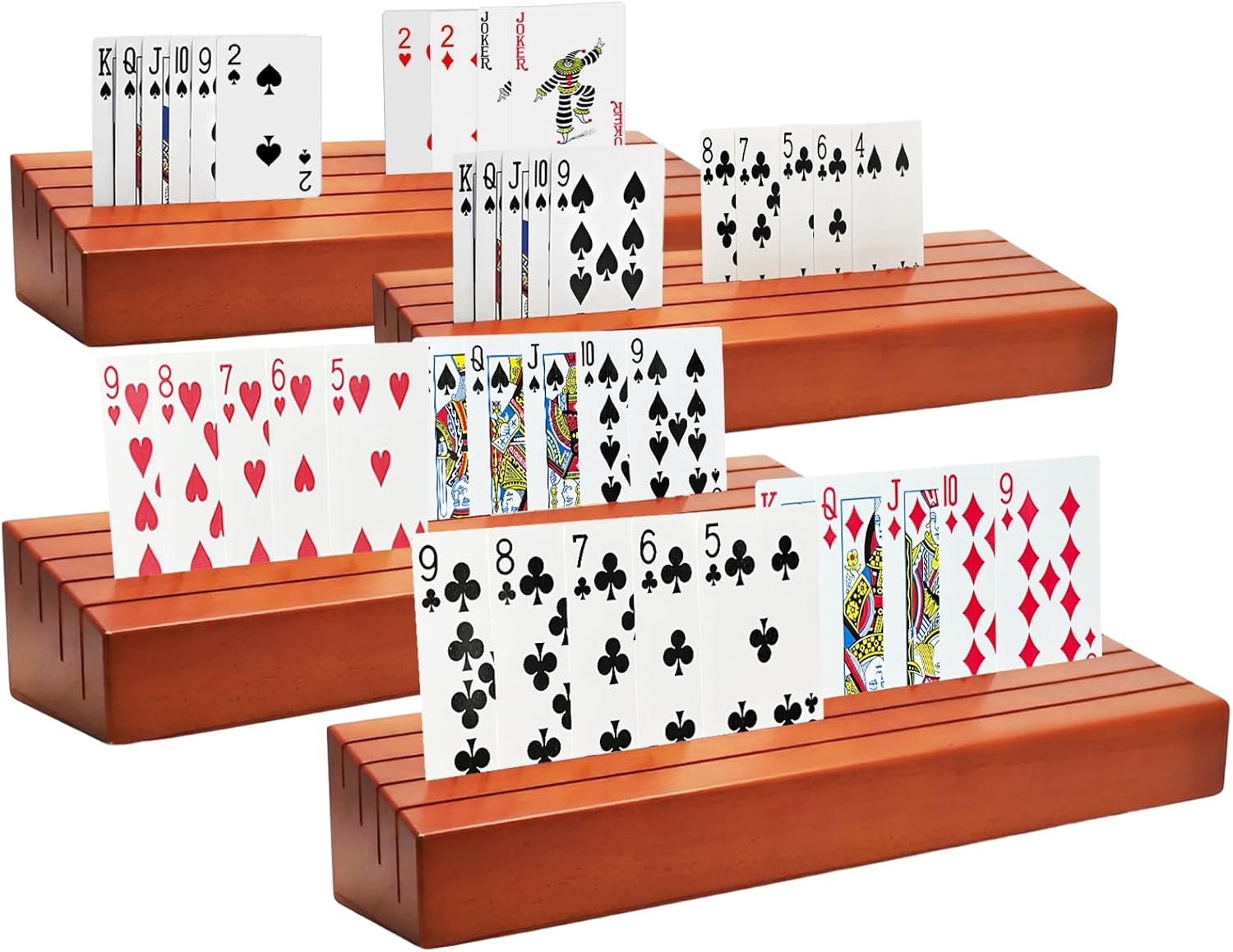 Amazon.com: Card Deck Stand Set of 4 Playing Cards Holder for Kids Elder Wood Holder Racks Tray ...