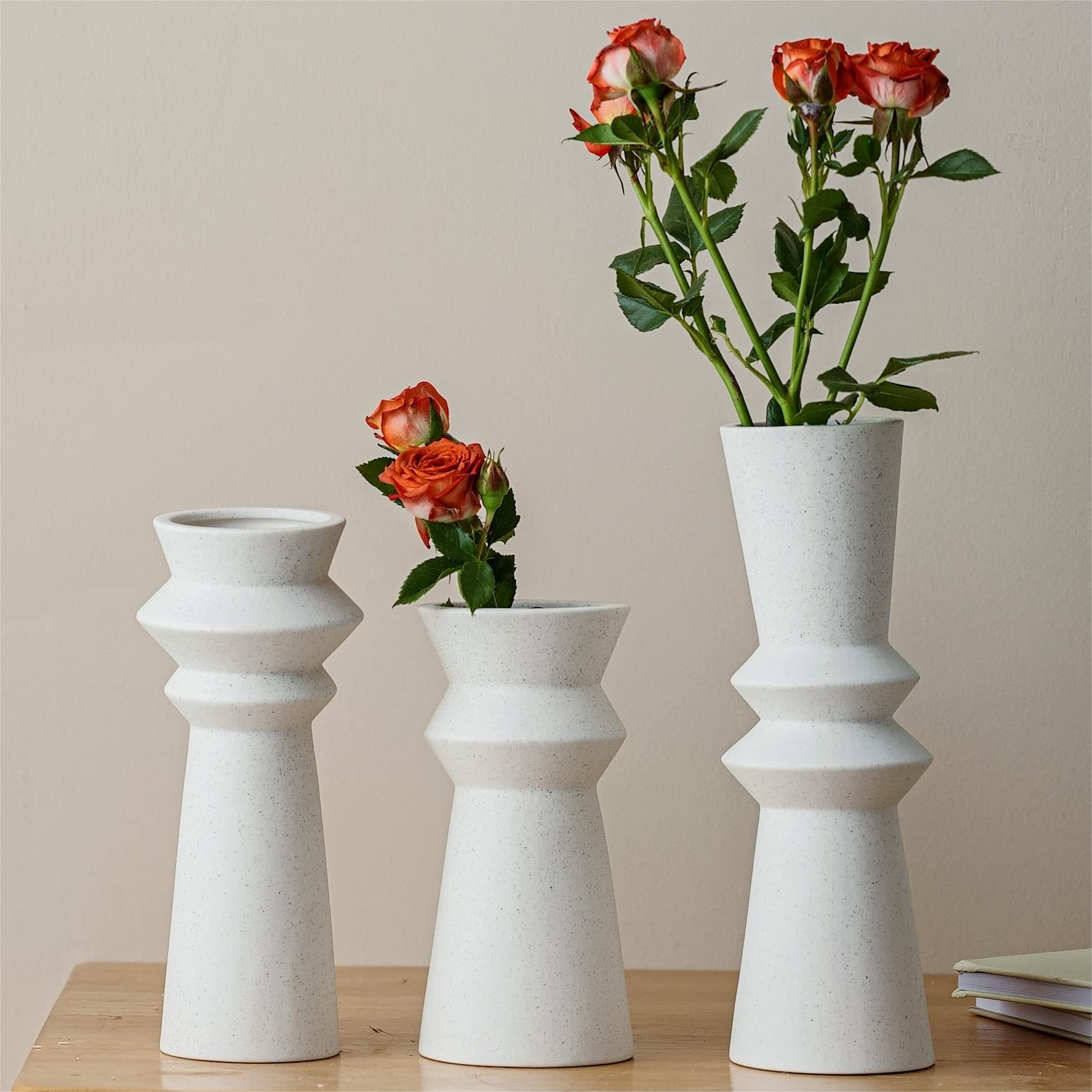 TRUDING White Ceramic Flower Vase Set of 3 for Home Decor, Modern Boho ...
