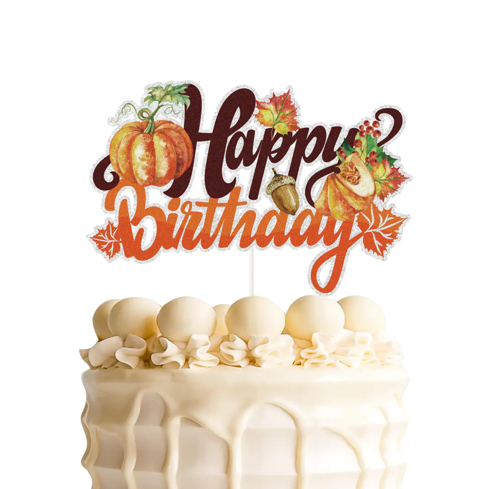 Amazon.com: Pumpkin Cake Topper, Autumn Fall Maple Leaves Happy ...