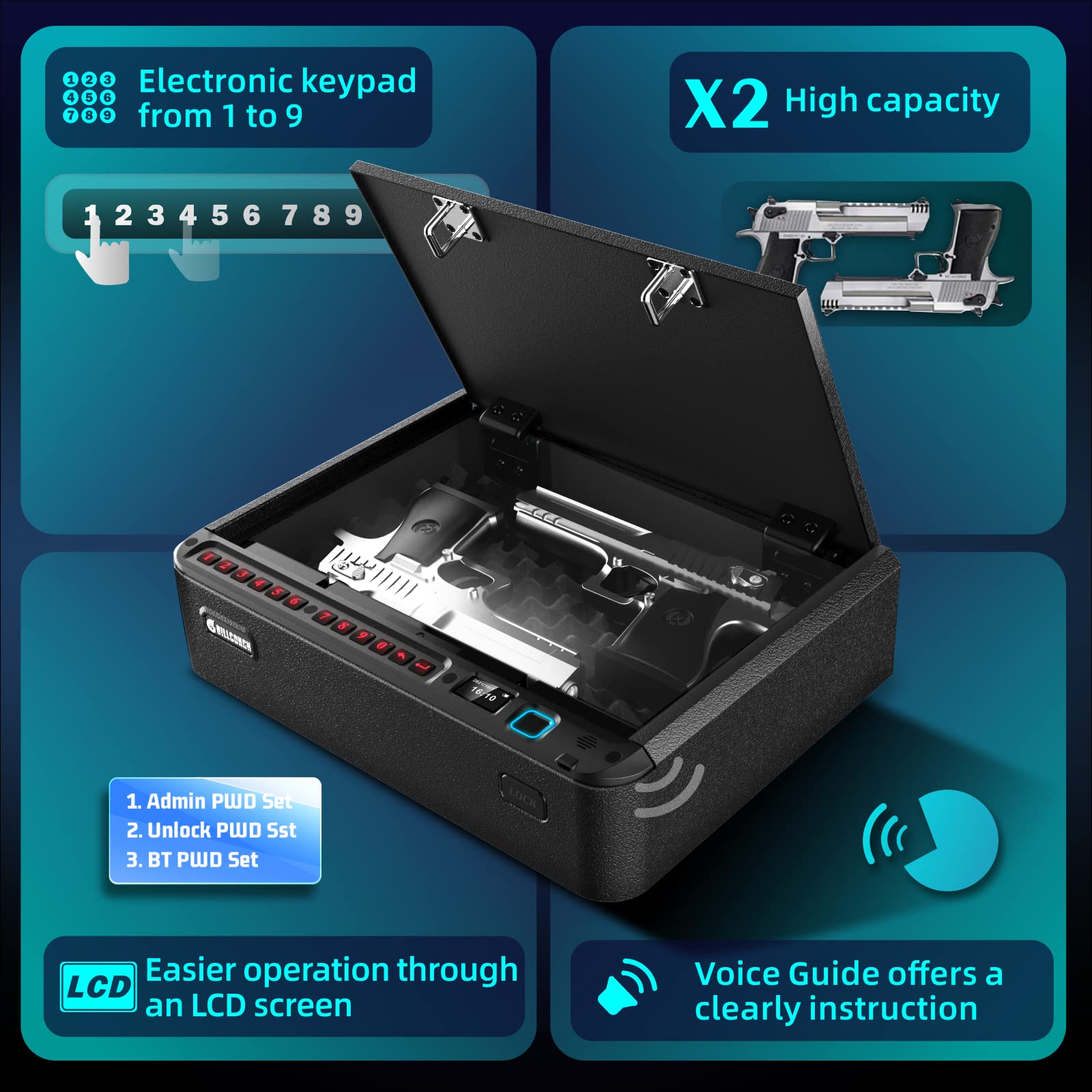 BILLCONCH Smart Gun Safe - Biometric Gun Safe for Pistols with ...