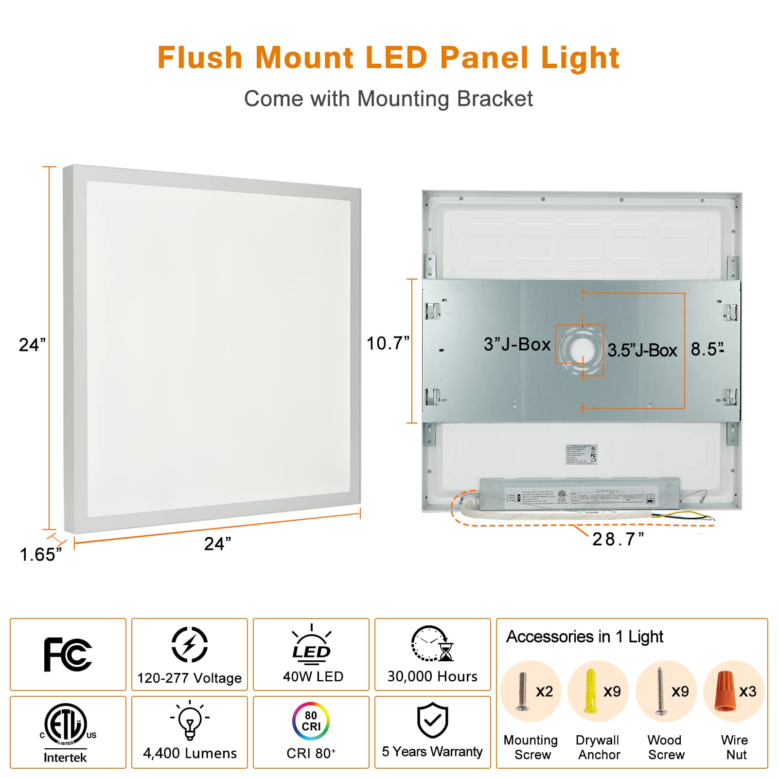 2x2 FT Surface Mount LED Panel Light Dimmable, 2 Pack