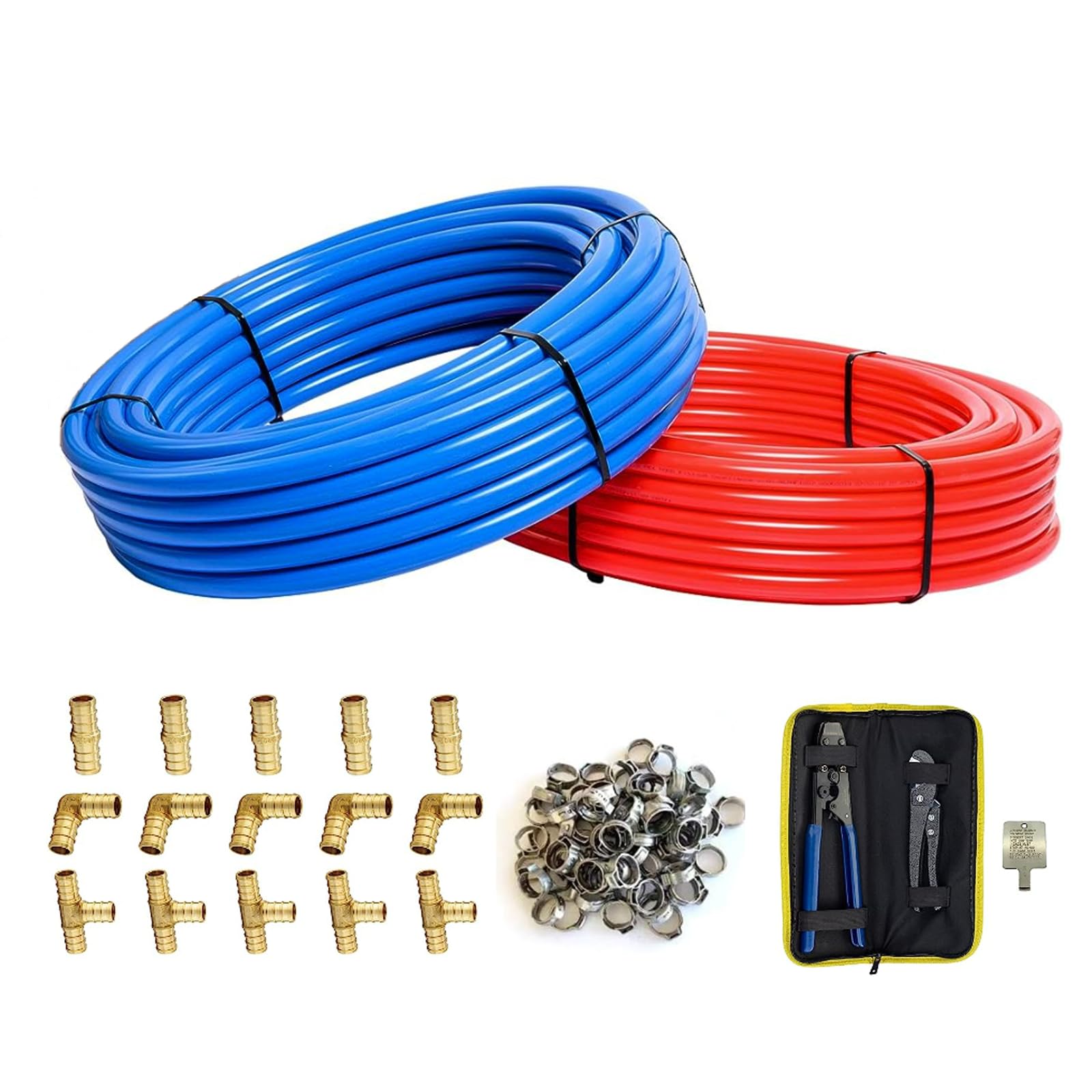 GUOFIS 1/2 Inch PEX-B Pipe/Tool Kit,2 Rolls Blue & Red Each 75 Feet ...