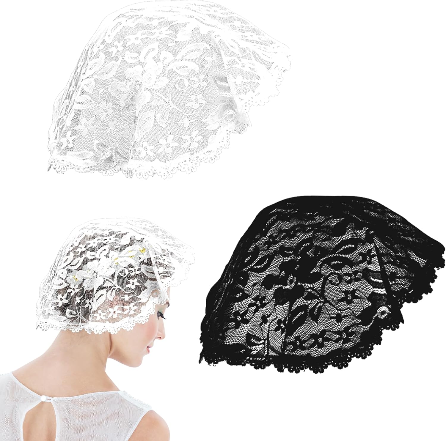 Xthrotsenk 2PCS Lace Head Veils Coverings for Women Lace Embroidery ...