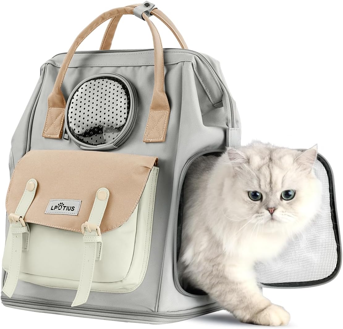 LPOTIUS Pet Carrier Backpack, Cat Backpack Carrier with Breathable Mesh ...