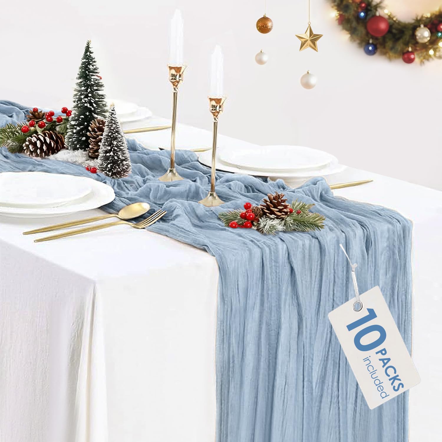 Snapklik.com : 10 Pack Dusty Blue Cheesecloth Table Runner 35x120 Inch ...