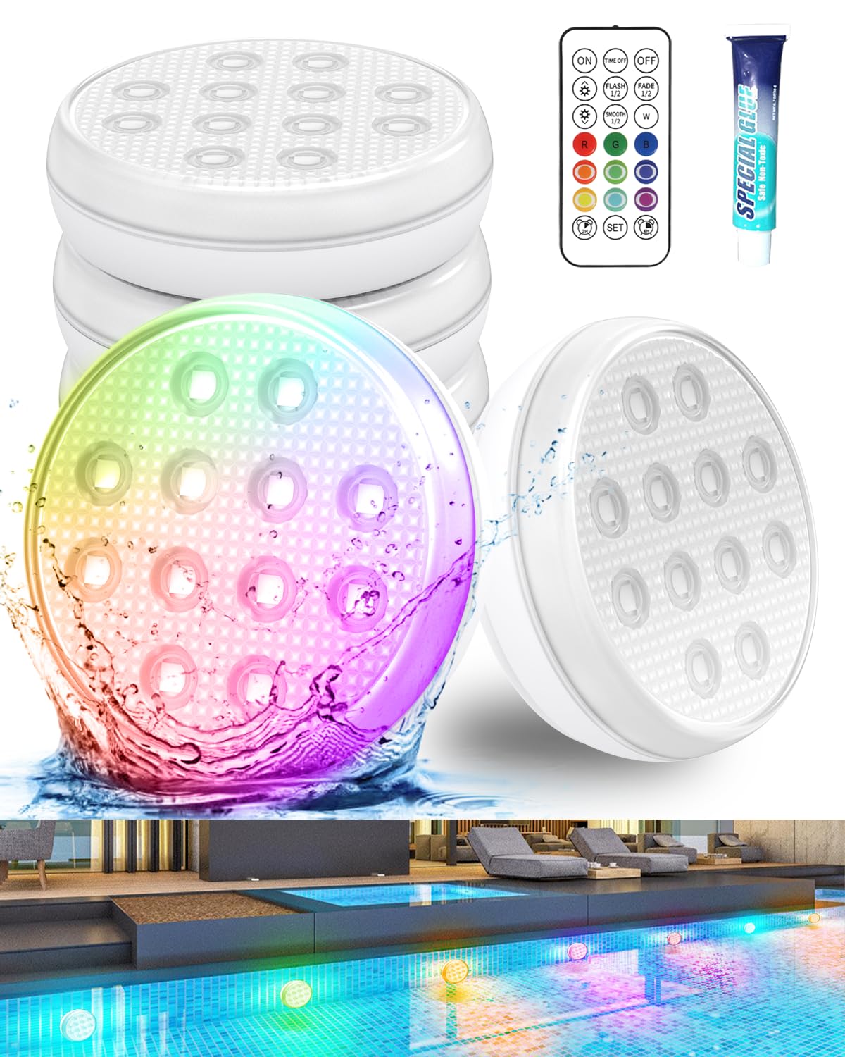 Amazon.com : VeoeV Rechargeable Pool Lights with Remote, Wireless ...